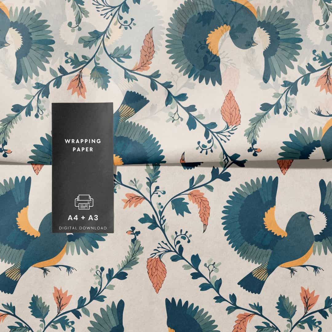 Vintage birds, wrapping paper, printable stationary paper, giftwrap ...