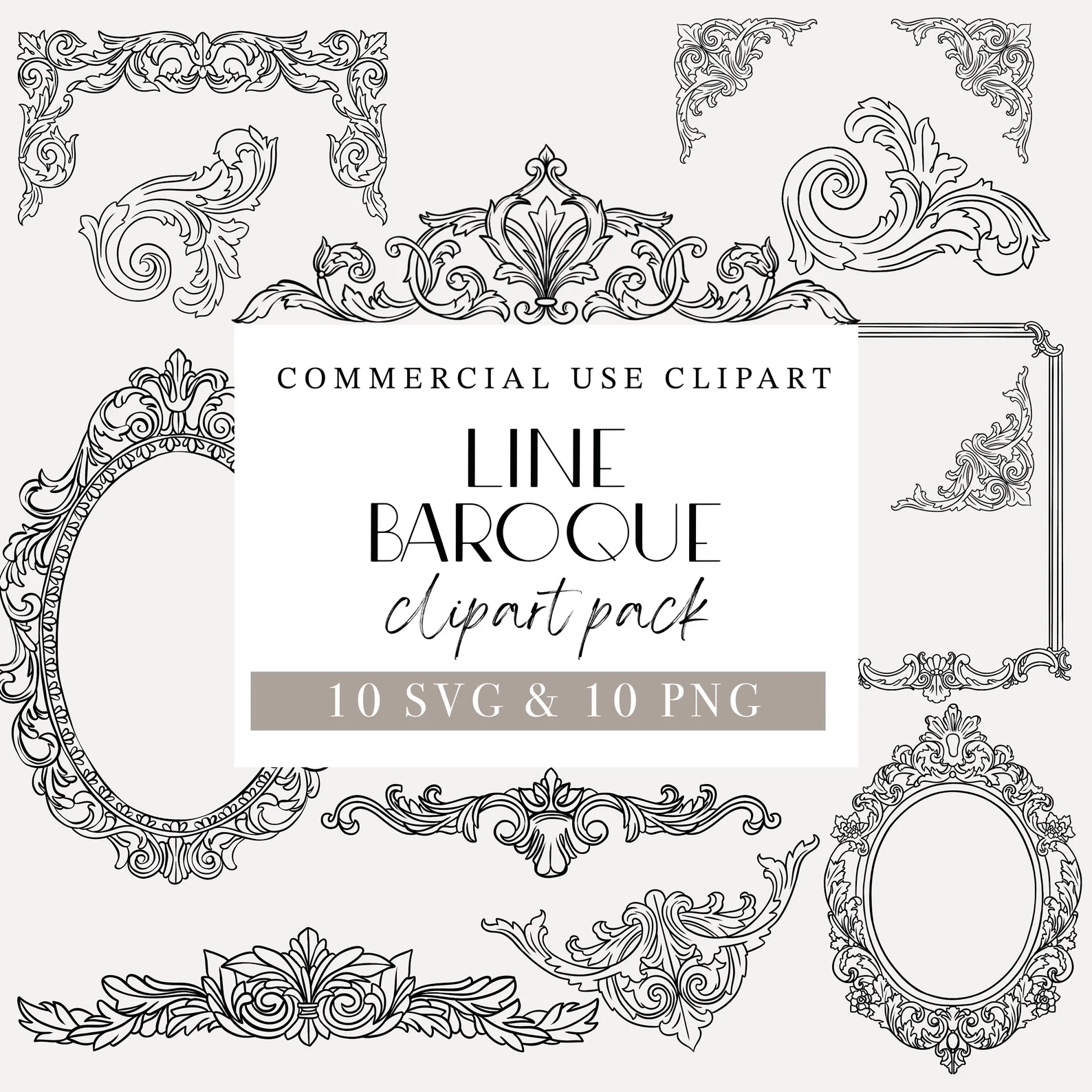 Baroque Line Clipart Set, Baroque Png / SVG,Wedding SVG, Png Clipart ...