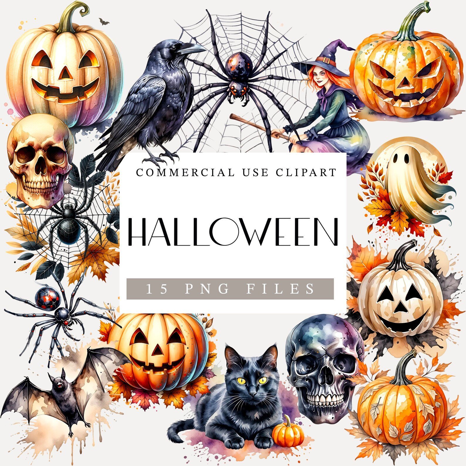 Watercolor Halloween Clipart Set, Halloween Png, Pumpkin clipart ...