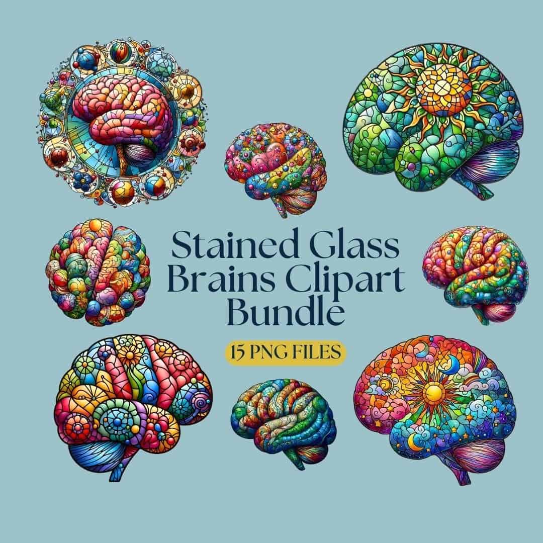 15 Stained Glass Brains Clipart PNG Bundle - Temzli