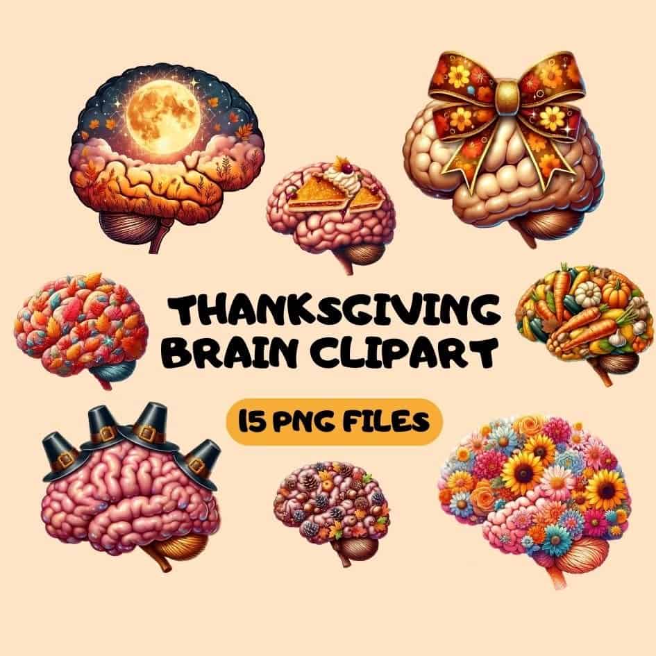 15 Thanksgiving Brains PNG Clipart Bundle - Temzli
