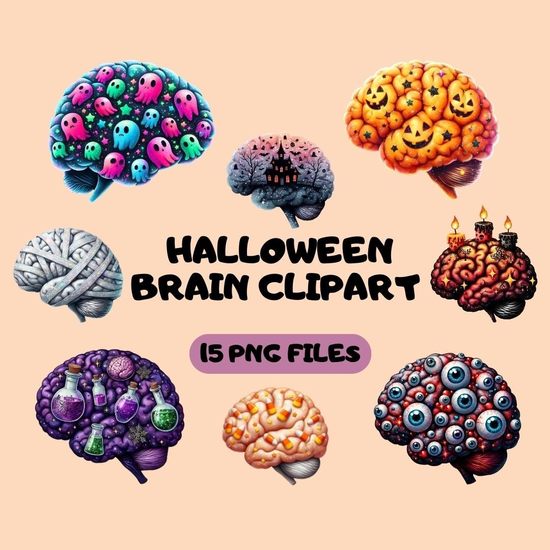 15 Halloween Brain PNG Clipart Bundle - Temzli